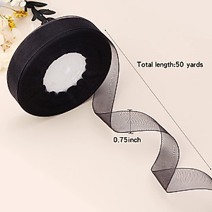 Hiswan 3/4 inch Sheer Organza Ribbon 50 Yards Black Chiffon Ribbon for Gift Wrapping Christmas Halloween Decoration Wedding Bouquet Crafts