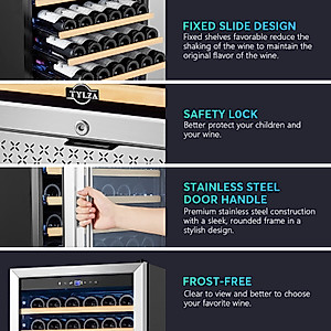 Tylza Upgraded 154 Bottles Wine Cooler Refrigerator, 24 Inch Tall Wine Fridge Built-in or Freestanding with Professional Compressor, Low Noise Fast Cooling and Intelligent Temperature Memory