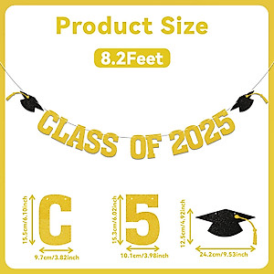 Class of 2025 Banner - 2025 Graduation Decorations, Congrats Grad Decor, We are So Proud of You Banner, 2025 Senior High School College Graduation Party Decoration (Gold)
