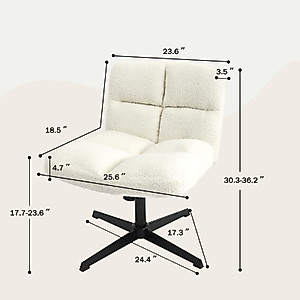 TIMSATIO Criss Cross Chair, Comfy Desk Chair Armless Office Chair No Wheels, Wide Vanity Chair with Back, Height Adjustable Reclining Office Chair Modern Swivel Accent Chair for Home Office (White)