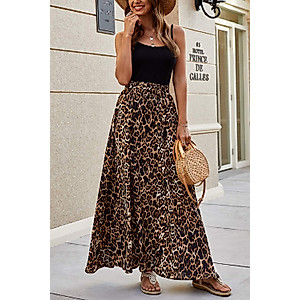Bluetime Women Boho A-Line Long Skirt Leopard Print Chiffon Beach High Waisted Summer Maxi Skirts (S, Floral1)