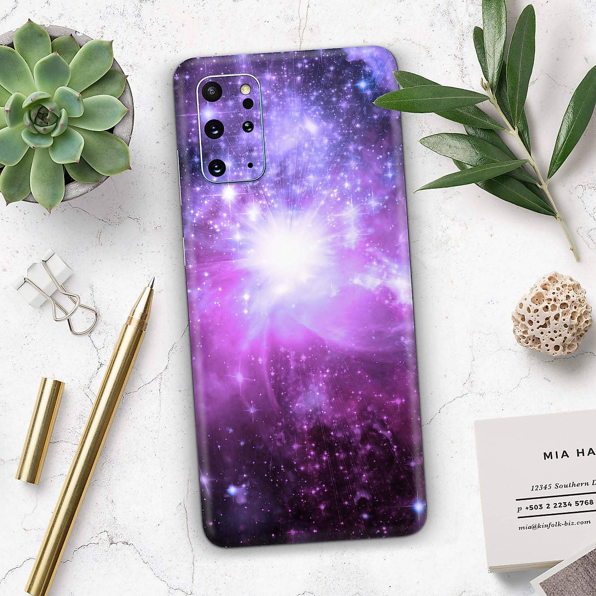 DesignSkinz Purple Space Neon Explosion Protective Vinyl Decal Wrap Skin Cover Compatible with The Samsung Galaxy S20 (Screen Trim & Back Glass Skin)