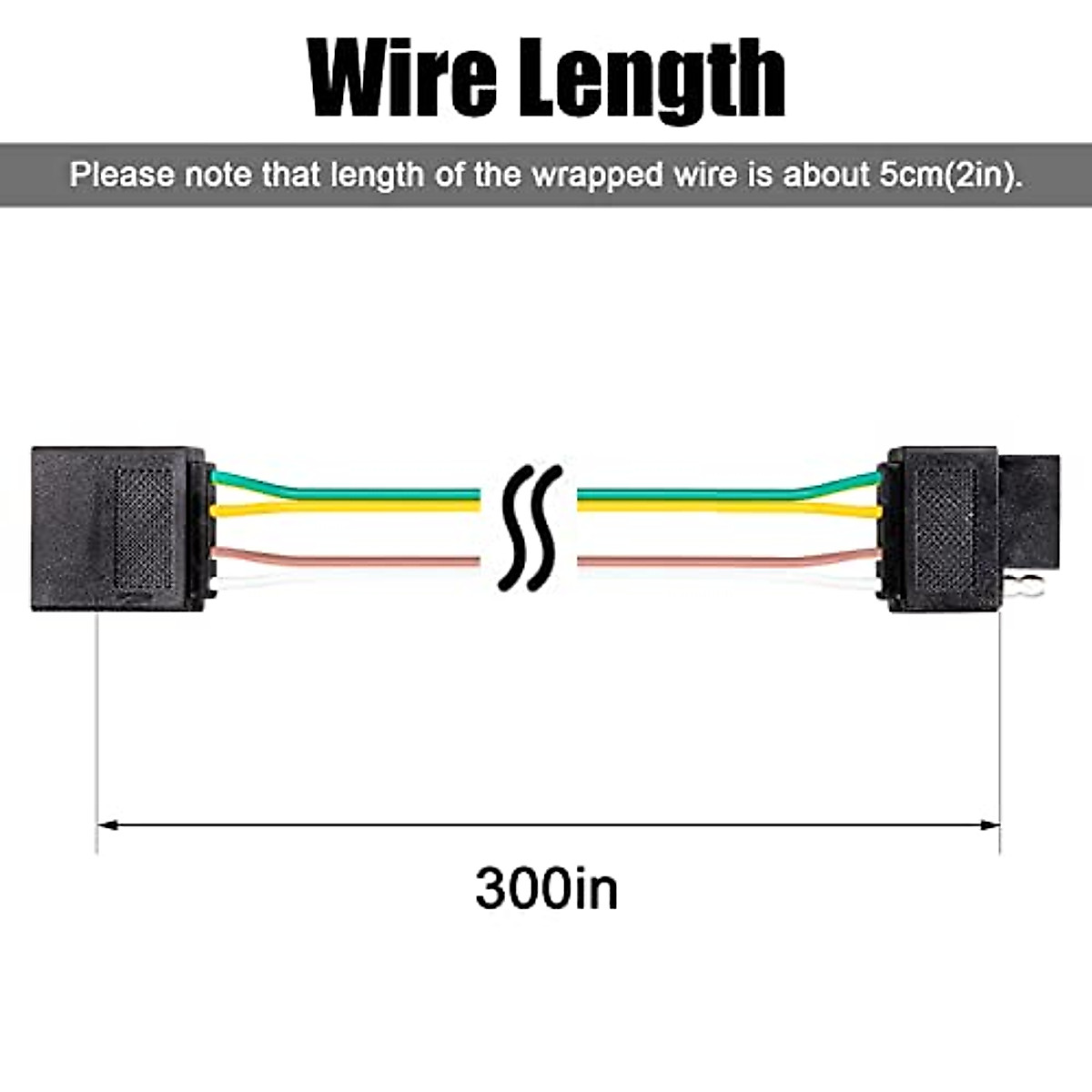CZC AUTO 4 Pin Trailer Light Wire Harness Extension 18 Gauge 4-Way Flat Wiring Connector, 25ft, for Trailer Boat Car RV Truck