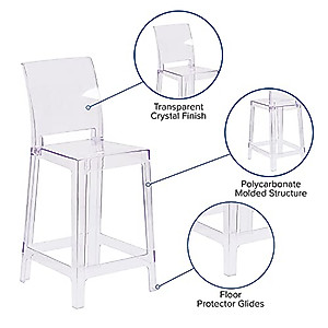Flash Furniture 4 Pack Ghost Counter Stool with Square Back in Transparent Crystal