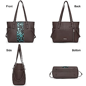 Totes for Women Leather Hides Concealed Carry Purses Large Shoulder Handbag Turquoise and Coffee TR132G-8317CF-TQ