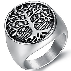 Jude Jewelers Stainless Steel Tree of Life Round Signet Ring (Silver, 11)
