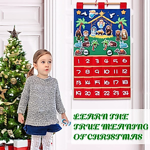 Timoo Nativity Advent Calendar 2024 Fabric Christmas Countdown Calendar for Kids Wall Christmas Advent Calendar with Pockets and 24 Unique Stuffed Figures
