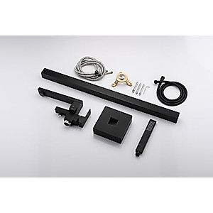 Freestanding Bathtub Faucet Single Handle Floor Mounted Tub Filler with Hand Shower in Black