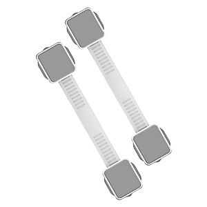 2 Pack Baby Proofing Safety Locks for Cabinet Drawer Fridge Oven Dishwasher Doors, Toilet Seat & Lid, Adjustable Furniture Latches and Straps, 3M Adhesive No Drilling and Button Unlock Design