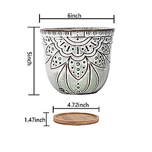G EPGardening 6 Inch Ceramic Succulent Planter Pot with Drainage Hole and Saucer for Plants Indoor Round Orchid Flower Plant Pot Set of 2 Off White
