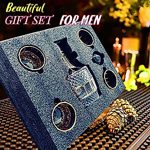 SALADAYS Whiskey Decanter and Glasses Set, Gold Crystal Decanter Set with 4 Whiskey Glasses, Gift Box, Perfect for Bourbon, Scotch and Wine - Gifts for Men