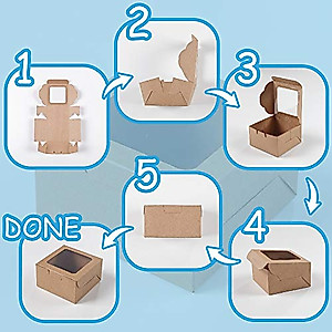 Bubbley Kraft Paper Bakery Boxes - 25-Pack Single Pastry Box 4-Inch, Packaging with Clear Display Window, Donut, Mini Cake, Pie Slice, Dessert Disposable Take-Out Container, Brown, 4 x 2.3 x 4 Inches