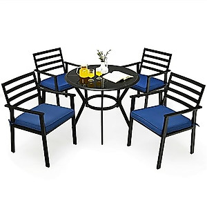ZLXDP 5PCS Outdoor Patio Dining Chair Table Set Cushioned Sofa Glass Garden