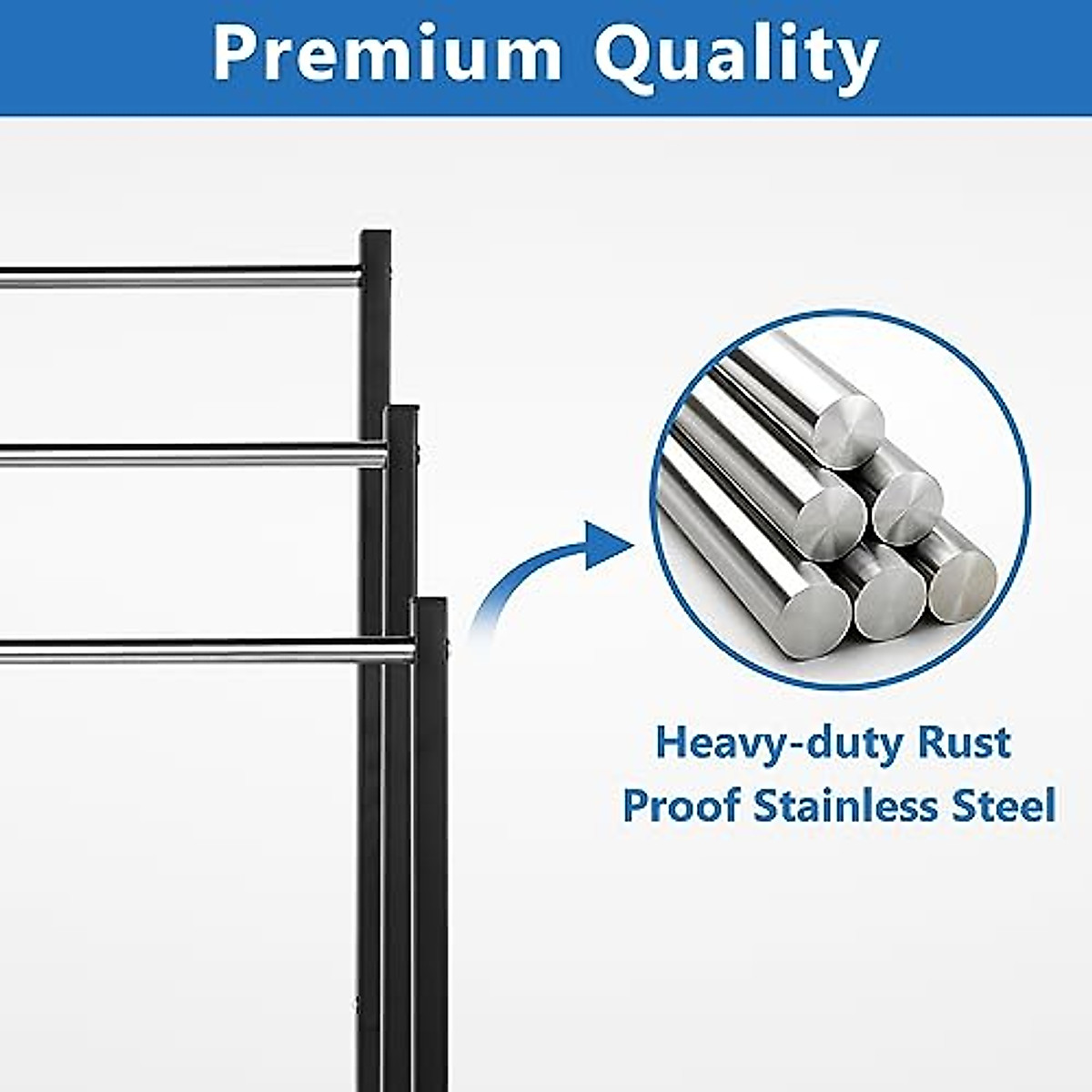 Standing Towel Rack, 3 Tier Black Towel Racks for Bathroom, Stainless Steel Bathroom Towel Holder Rack Stand for Bath Towel, Blanket, Washcloths, Next to Tub or Shower, ALHAKIN