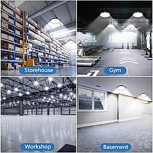 TOPAUBUB 100W High Bay LED Light 10 Pack, 15000LM High Bay LED Shop Lights with 6.56FT Cable US Plug, 11.8in Metal Chain, Driver, UFO LED Light 6500K IP65 Commercial Bay Lighting for Warehouse Shop