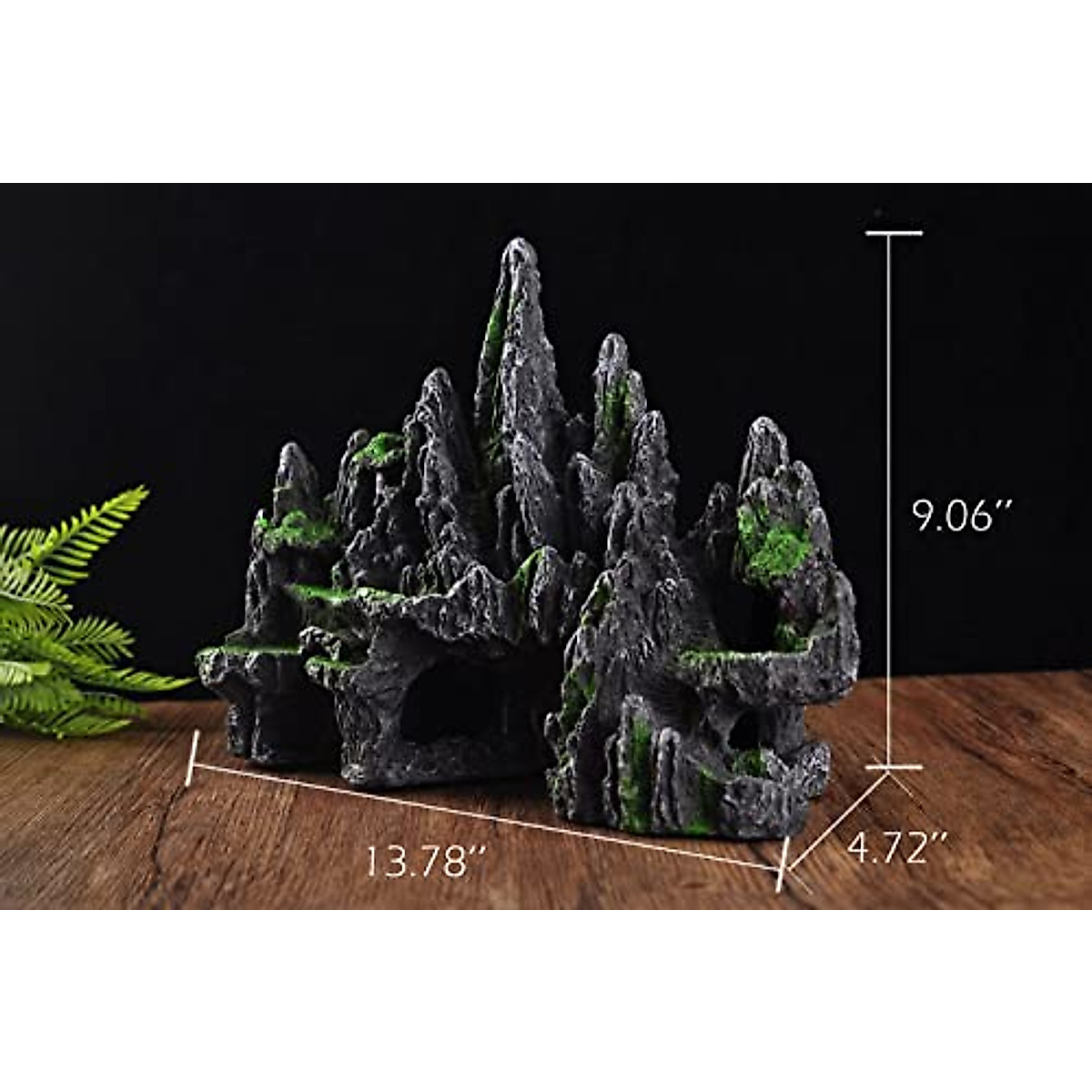IBWell Aquarium Ornament Rock Cave Landscape, Artificial Mountain Hill View Stone with Moss, Fish Tank Decoration