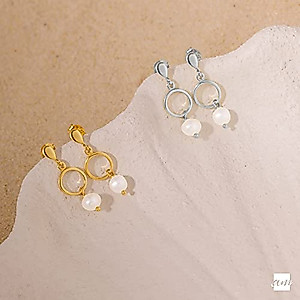 Amberta Women 925 Sterling Silver Freshwater Pearl Earrings: 5 mm Silver Pearl Drop Earrings - Silver