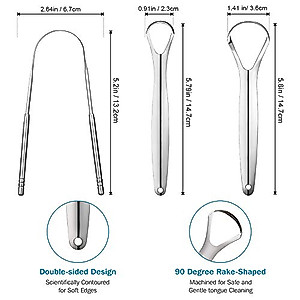 YLYL 3 PCS Metal Tongue Scraper, Tongue Scrapers for Adults Kids, Stainless Steel Tounge Scrappers, Tounge Scraper Cleaner, Portable Tongue Cleaner