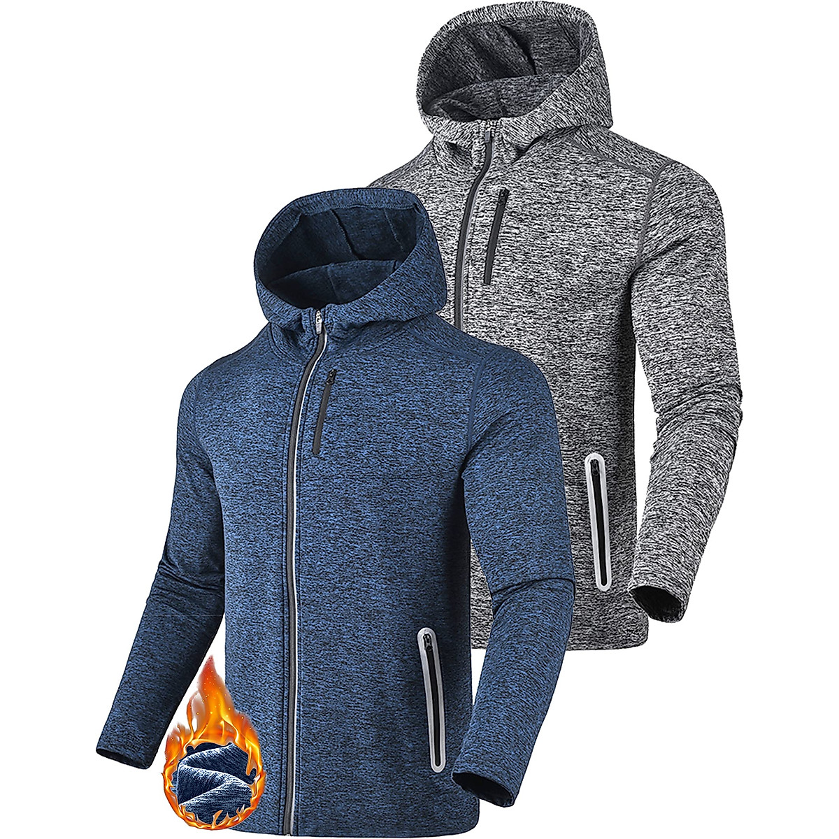 Liberty Imports 2 Pack Mens Zip Up Hoodies, Fleece Thermal Tech Jackets, Lightweight Running Sweatshirts with Zipper Pockets(Set 2, Medium)
