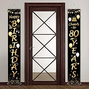 2 Pieces 80th Birthday Party Decorations Cheers to 80 Years Banner 80th Party Decorations Welcome Porch Sign for 80 Years Birthday Supplies (80th Birthday)