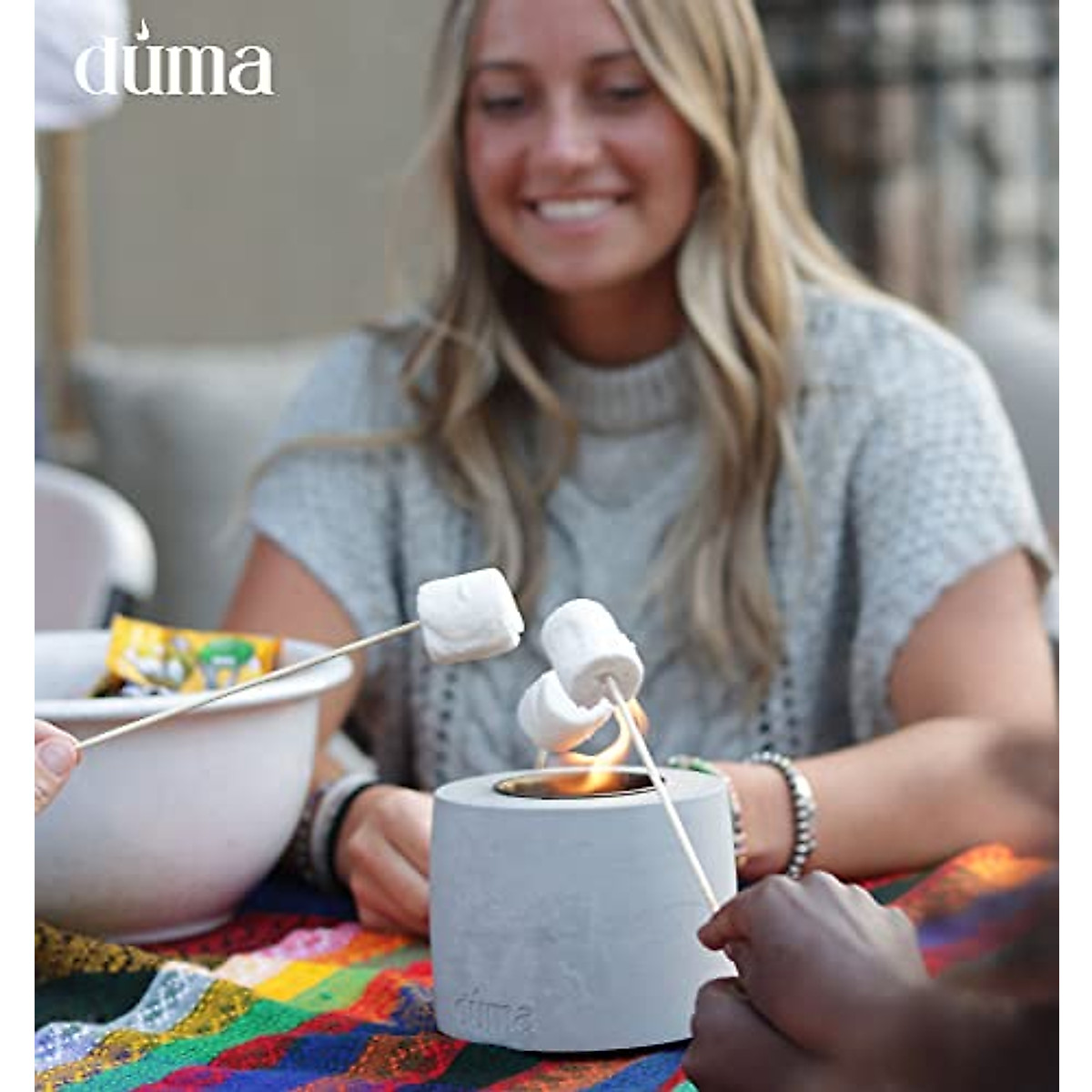 Duma Pit - Tabletop Fire Pit with 20+ Ideas Book & Snuffer, Concrete Portable Mini Fireplace, Outdoor Indoor Smores Maker, Ethanol Alcohol Table Top FirePit, Garden & Patio Decor