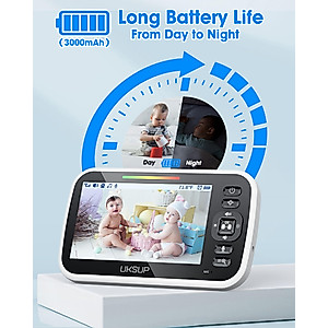 Baby Monitor with 4 Cameras and Audio - 5” Display Video Baby Monitor with 30 Hours Battery Life, Remote Pan & Tilt, 2X Zoom,Auto Night Vision, 2 Way Talk, Temperature Sensor,Lullabies,960 Feet Range