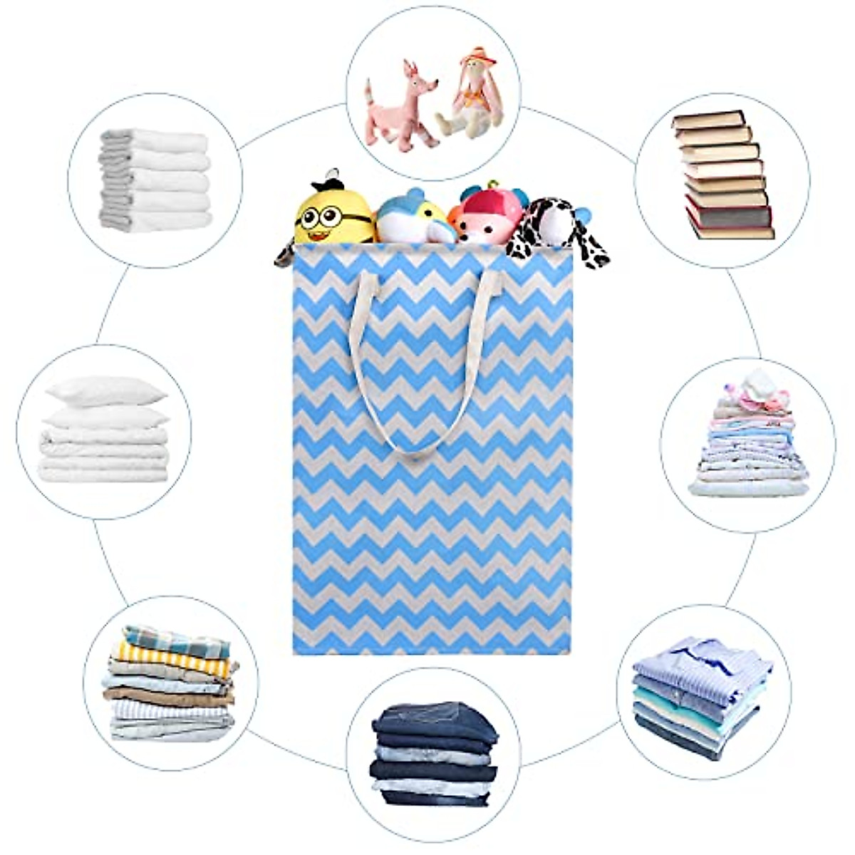 Seebel 2-Pack Laundry Hamper 75L Collapsible Large Luandry Baskets with Easy Carry Handles Freestanding Waterproof Clothes Hamper Storage Basket for Toys Clothes Organizer-Chevron