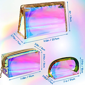 Weewooday 3 Pieces Iridescent Makeup Bag Holographic Bag Cosmetic Toiletries Bag Portable Waterproof Travel Pouch Iridescent Holographic Makeup Organizer for Women