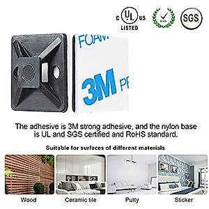 XHF 3/4" Strong Back-Glue Self Adhesive Black Cable Zip Tie Mounts 100pcs with 8" Zip Ties, Screws, UV Protection Outdoor Sticky Wire Fasteners Cable Clips Management Anchors Organizer Holders Squares