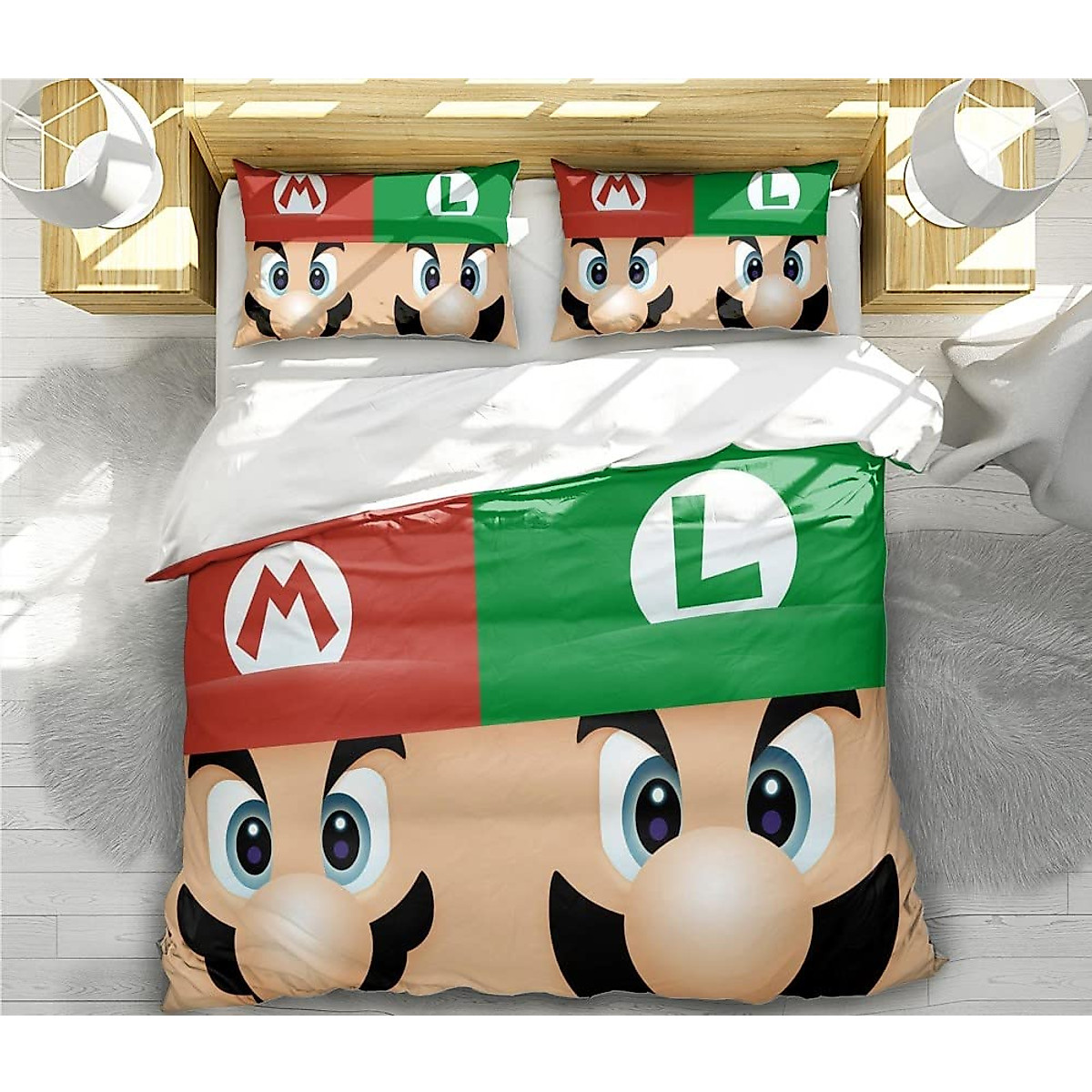 NICHIYOBI Redcap Beard Plumber Bros Game Movie Duvet Cover Set 3D Bedding Comforter Cover 3 Pcs (1 Duvet Cover+2 Pillowcases) Bedding Set (01,Queen-90x90in+20x30in*2)