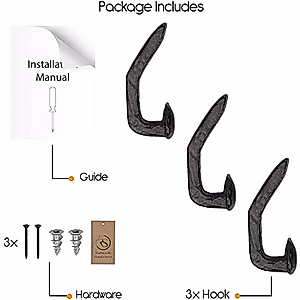 Rustic State Halle Wall Mount Cast Iron Hooks Coat Towel Bag Hat Hanger Multiuse Entryway Railroad Spike Rack Black Set of 3