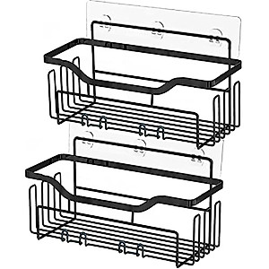 CXYHMG Adhesive Shower Caddy Bathroom Shelf, 2 Pack Shower Organizer, Large Capacity, Rustproof, for Bathroom or Kitchen. (BLACK)