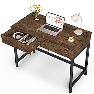 Mexin Small Desk with 2 Wooden Drawers, 40 Inch Home Office Writing Desk, Vanity Desk with Storage, Computer Desk for Bedroom Small Spaces, Desk Table for Office, Kids Study, Makeup, Rustic Brown