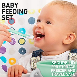 MONEE Baby Bowls and Baby Spoons. Baby Led Weaning Baby Feeding Set - Set Includes Baby Spoon, Baby Silicone Bowl and Secure Lid