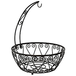 Simple Houseware Metal Fruit Basket Bowl with Banana Tree Hanger, Bronze