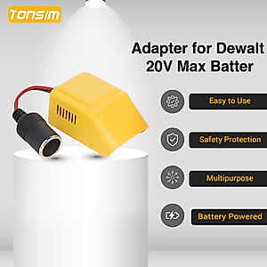 TONSIM Adapter for Dewalt 20V Battery - 20V to 12V Step Down Converter with Cigarette Lighter Interface - Compatible with All 20V Dewalt Batteries, Power Wheel Adapter for All Car Appliances