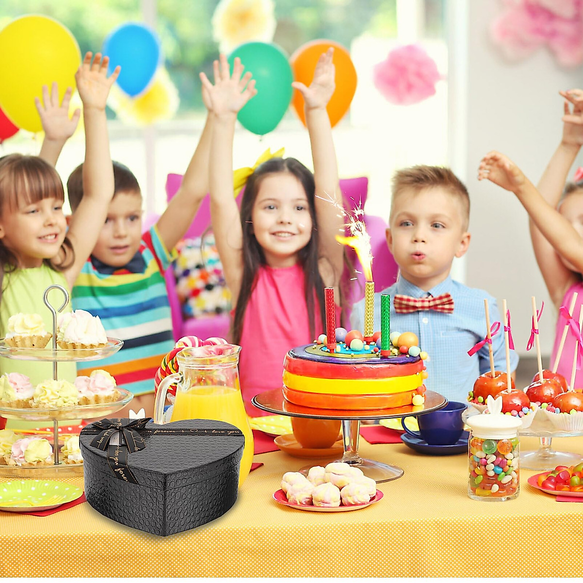 SHINEOFI Heart Shape Boxes: Decorative Nesting Box, Valentines Day Cardboard Box, Present Boxes, Empty Florist Packing Box for Wedding Proposal Black