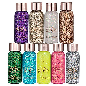 3 Color Body Glitter Gel Set, Mermaid Sequins Skin Long Lasting Sparkling Liquid Eyeshadow Lip Nail Hair Painting Glitter Laser Powder Decorate Art Festival Party Makeup 32ml*3 (Set B)