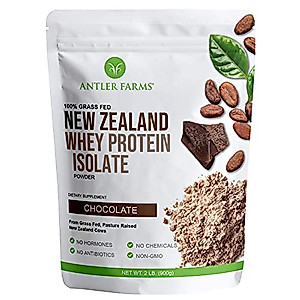 Antler Farms - 100% Grass Fed New Zealand Whey Protein Isolate, Chocolate Flavor, 2 lbs - Pure and Clean, 4 Ingredients, Delicious, Cold Processed