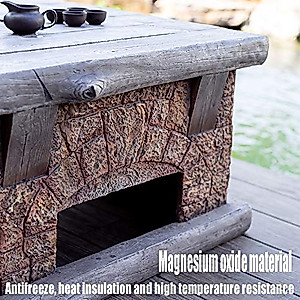 QHYXT Wood Fire Pits Outdoor Imitation Stone Outdoor Firewood Brazier, Backyard Patio Garden Fireplace, BBQ Grill Square Table, with Spark Screen Cover and Poker