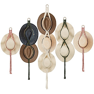 Maitys 5 Pcs Macrame Hat Hangers for Wall Cowboy Hat Holders Boho Wall Mount Hanging Hat Rack Display Hand Weaving Hat Hangers for Wide Brim Fedora Hat storage Western Decoration, 3 Sizes and Colors