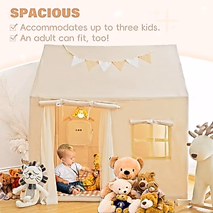 TreeBud Play Tent with Padded Mat, Pennant Banners, Star Lights - Kids Playhouse with Large Space for Indoor Outdoor, Large Play House Toys for Toddler, Boys and Girls, Side Door Roller Blind