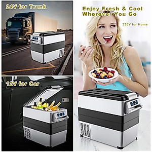 COSTWAY Car Refrigerator, 53-Quart Portable and Compact RV Fridge, -4°F To 68°F, Electric Compressor Freezer Cooler with Operating Panel, Groove Design, for Vehicle, Travel, Outdoor and Home Use