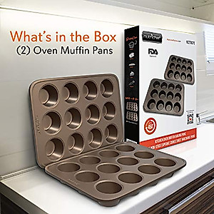 NutriChef Non-stick Carbon Steel Muffin Pans - Pair of Cupcake Cookie Sheet Pan Style for Baking, Professional Kitchen Muffin Bake Pans, 2 pc. Muffin Pans w/ 12 Cups Cupcake Baking Tray -