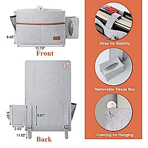 Surblue Bedside Caddy Felt Bed Storage Organizer Hanging Bag with Tissue Box and Water Bottle Pocket for Mattress Sofa Bunk Bed Bed Rails Lightgray