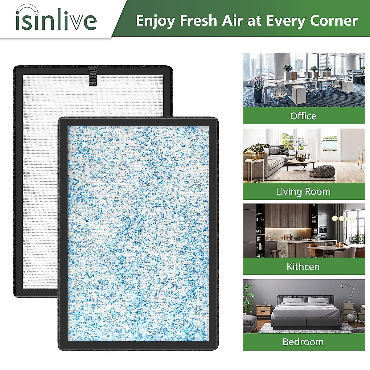 isinlive 2 Pack AirMax 8L True HEPA Replacement Filters Compatible with Okaysou AirMax8L Air Purifier, 3-in-1 Blue Ultra-Filter Filtration System, H13 True HEPA Filter