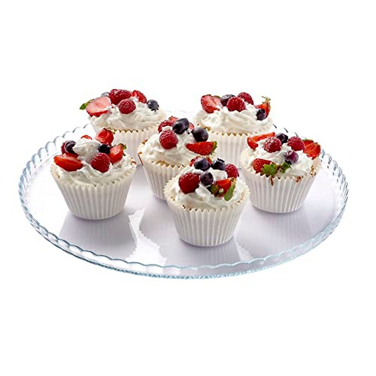 Pasabahce Premium Clear Glass Servicing Tray, Uniqe Desing Cake Stands, Server Plate, Great For Cup Cakes, Cookies, Snacks, and Fruits, Perfect for Parties, Gifts, Housewarming, Weddings, Anniversary