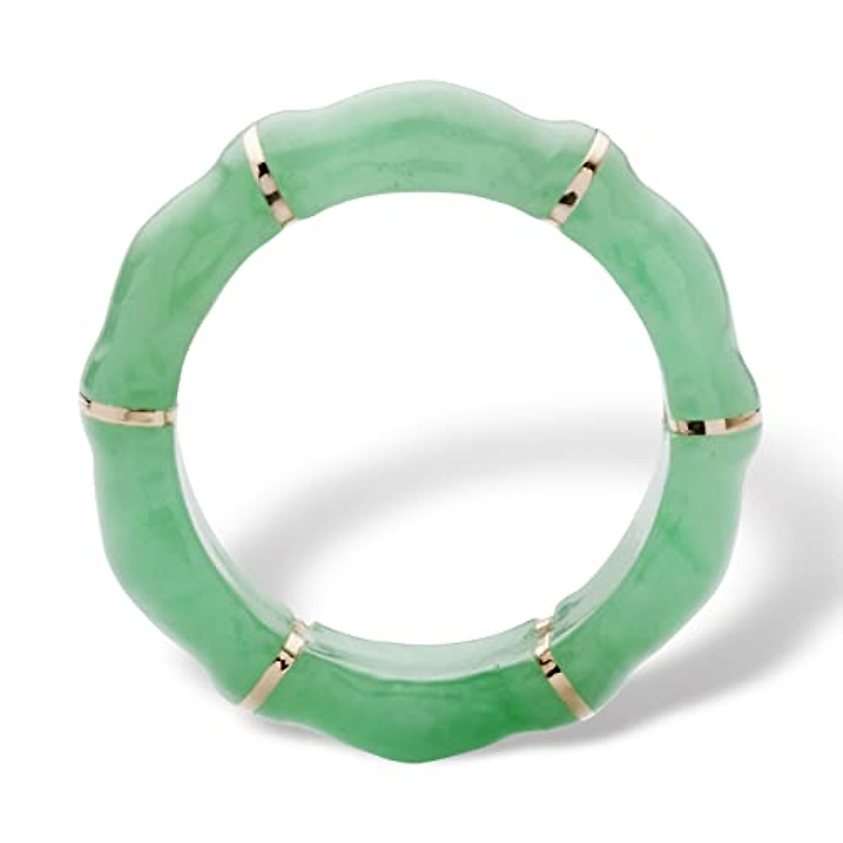 PalmBeach Jewelry 10K Yellow Gold Round Genuine Green Jade Bamboo Ring (6.5mm) Sizes 7-10 Size 7