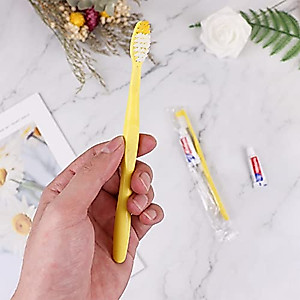 Xuezoioy Disposable Toothbrushes with Toothpaste,200 Pack Yellow Hollow Individually Wrapped Disposable Travel Toothbrushes Kit in Bulk for Homeless,Nursing Home,Hotel,Charity