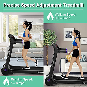 SPORFIT 3.0HP Motorized Folding Treadmill, Portable Treadmills with HD Digital Display, Blue Tooth Speaker & APP Control, Small Running Machine for Home Office, Installation-Free, Purple